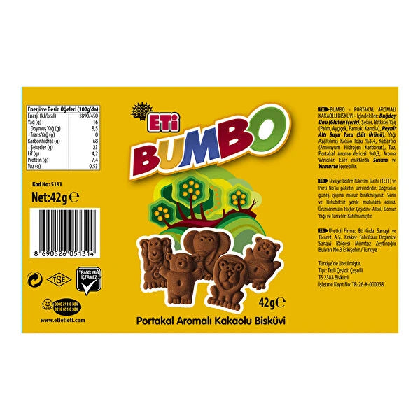 Eti Bumbo Chocolate Biscuit with Orange Flavor 1.5 oz (42 G) Pack of 2 ...