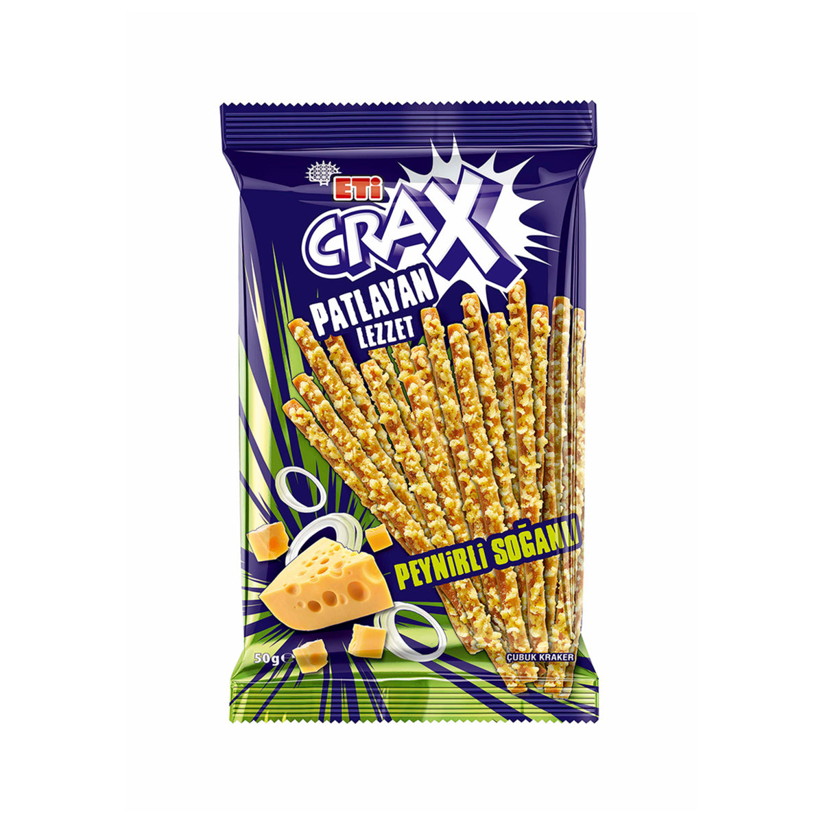 Eti Crax Exploding Flavor Cheese & Onion Stick Crackers 50 g – Turcamart