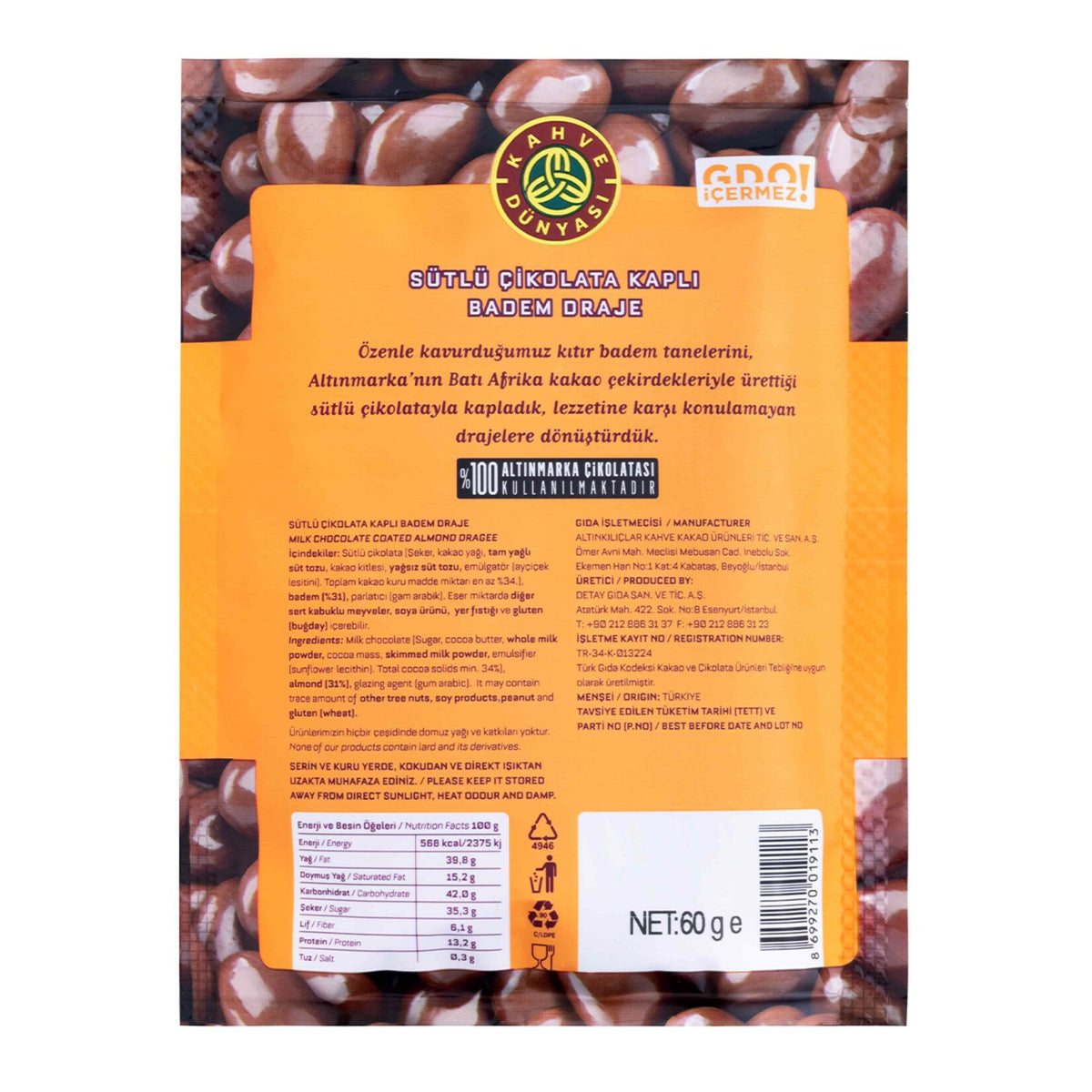 Kahve Dünyası Milk Chocolate Almond Dragee 60 G – Turcamart