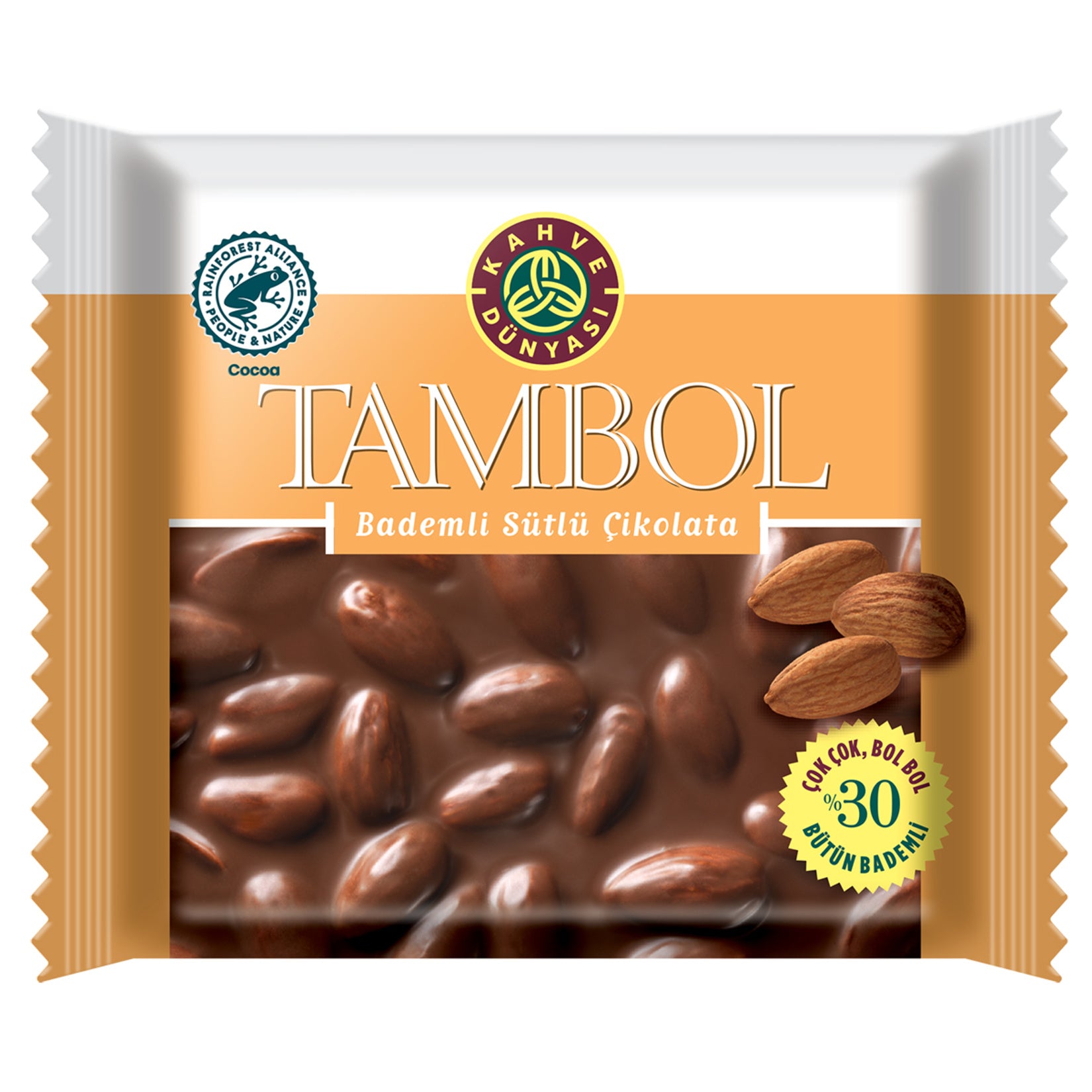 Kahve Dunyasi Tambol Milk Chocolate with Almonds (Bademli Sütlü Çikola ...
